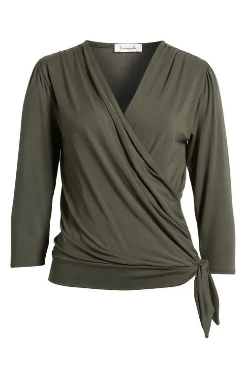 Loveappella Faux-wrap Knit Top - Olive