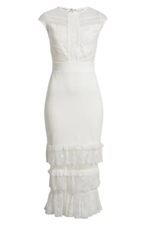 Bebe Tiered Lace Midi Dress In Ivory - 21% Off | Editorialist