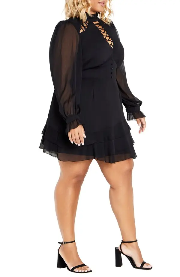 City Chic Madison Tiered Ruffle Long Sleeve Dress