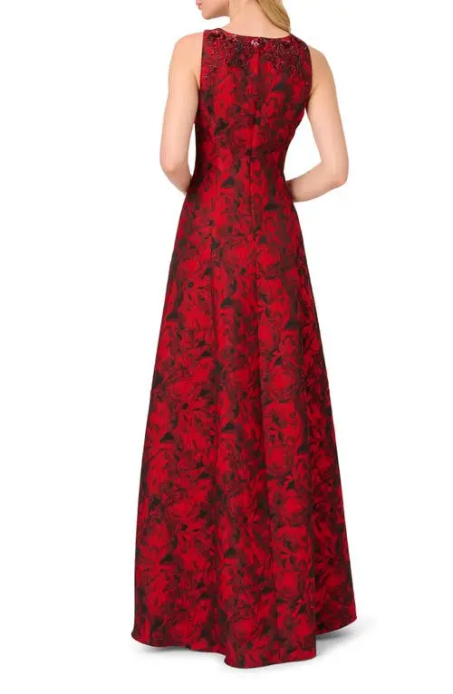 Adrianna Papell Beaded Jacquard Ballgown
