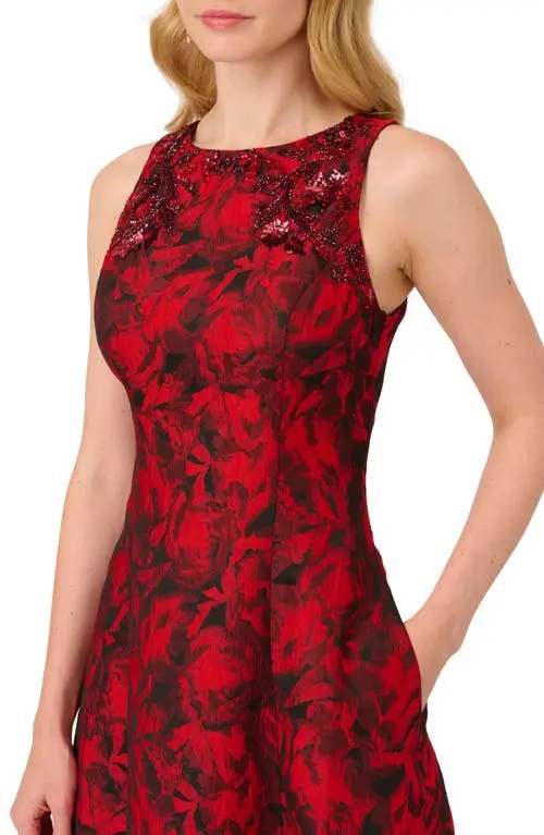 Adrianna Papell Beaded Jacquard Ballgown