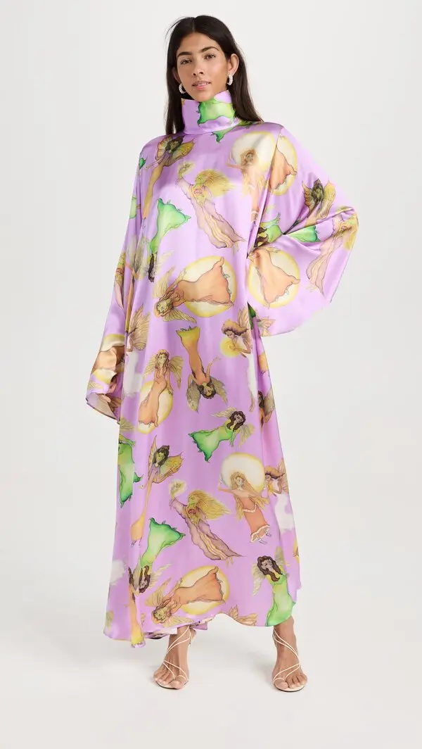 green emerald velvet dress Rodarte Women's Lavender Fairy Printed Silk Satin Tunic Dress, Lavender,  One Size : Clothing, Shoes & Jewelry main image 0