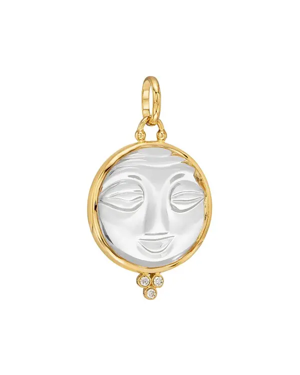 Temple St. Clair 18k Yellow Gold Carved Crystal Moonface Pendant With Diamonds - White/gold