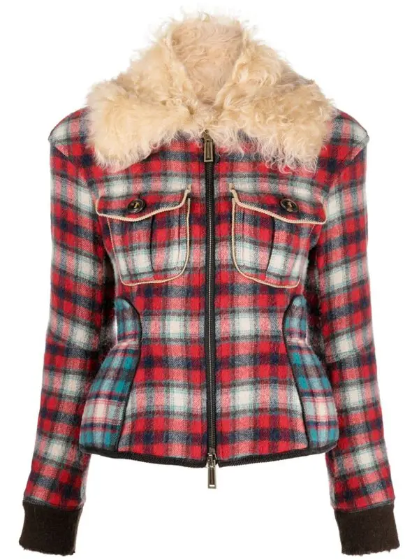 Dsquared2 Plaid Flannel Jacket With Fur Collar