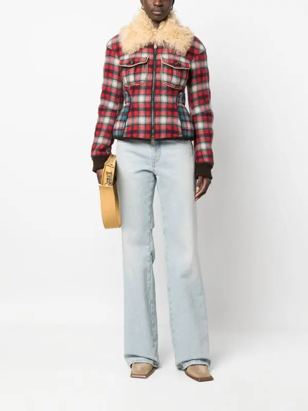 Dsquared2 Plaid Flannel Jacket With Fur Collar