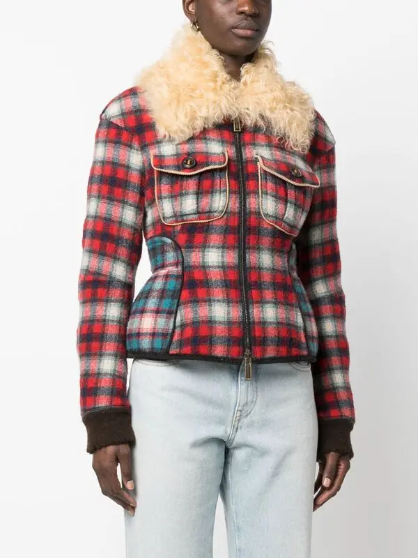 Dsquared2 Plaid Flannel Jacket With Fur Collar