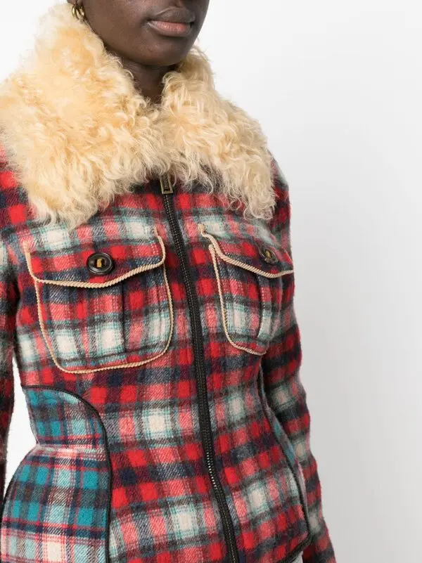 Dsquared2 Plaid Flannel Jacket With Fur Collar