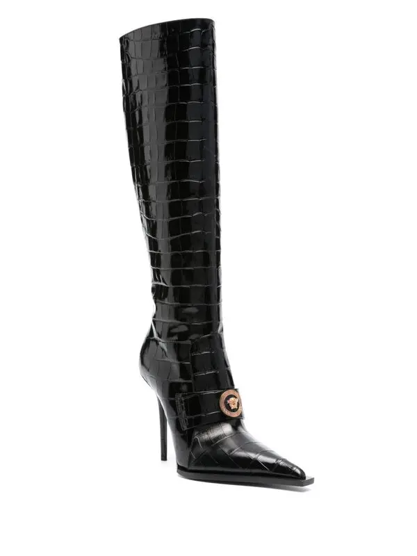 Versace Vagabond Croco-embossed Leather Boots