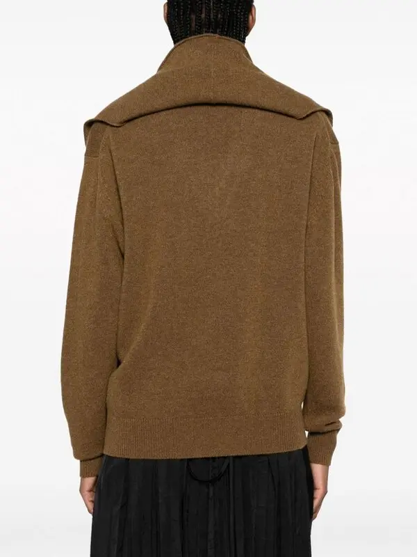 Plan C Attached-scarf Ribbed-knit Jumper - Brown