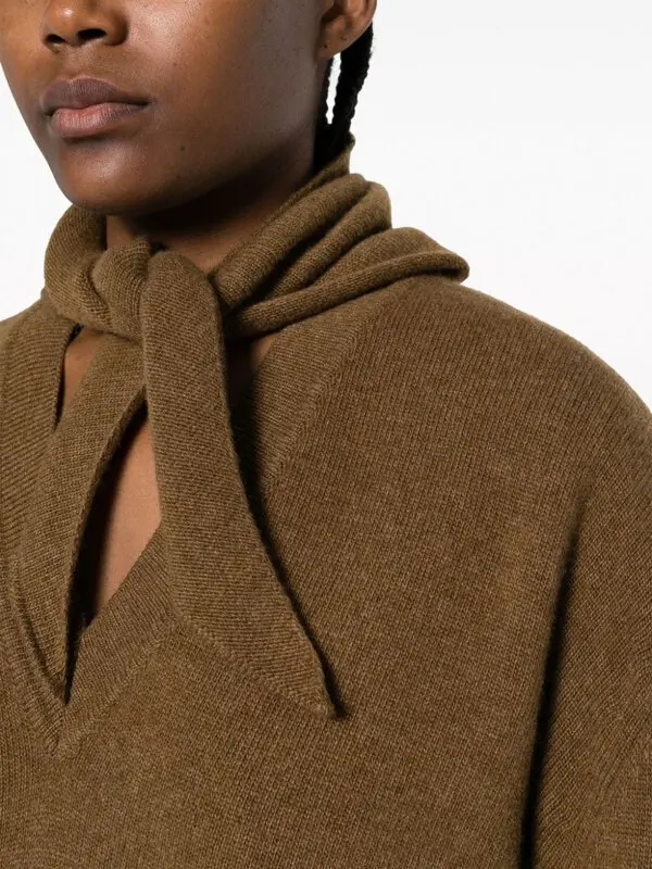 Plan C Attached-scarf Ribbed-knit Jumper - Brown