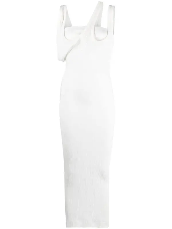 Attico Asymmetric-neckline Ribbed Dress - White