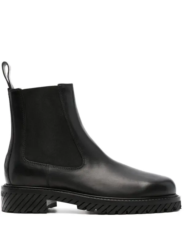 Off-White Round-toe Leather Ankle Boots