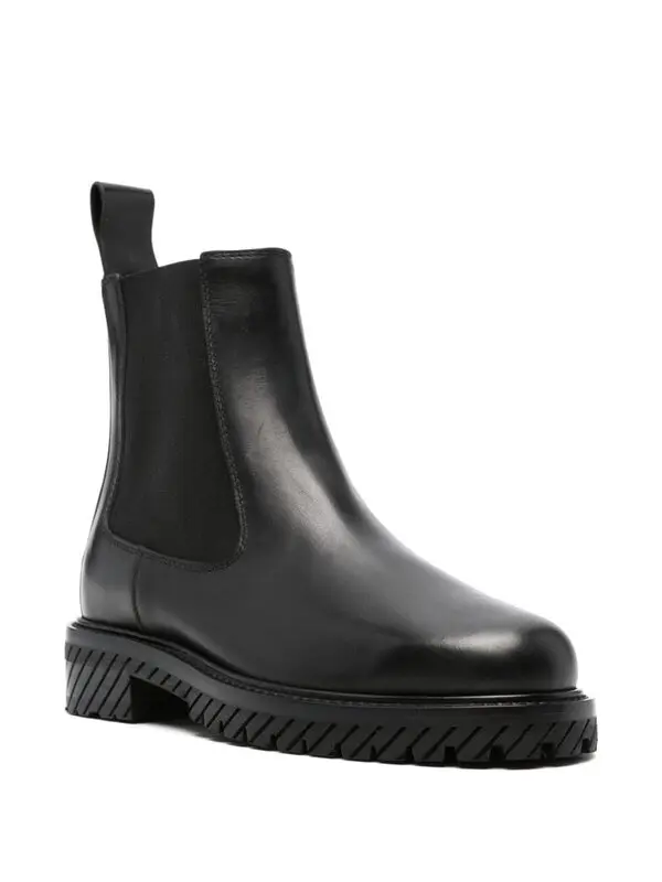 Off-White Round-toe Leather Ankle Boots