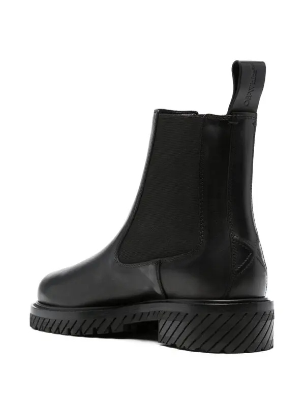 Off-White Round-toe Leather Ankle Boots