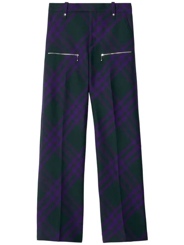 Burberry Check-pattern Wool Trousers - Purple