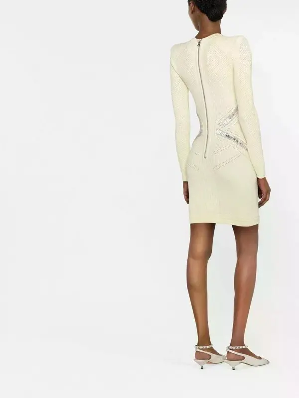 Balmain Embroidered Ribbed-knit Mini Dress