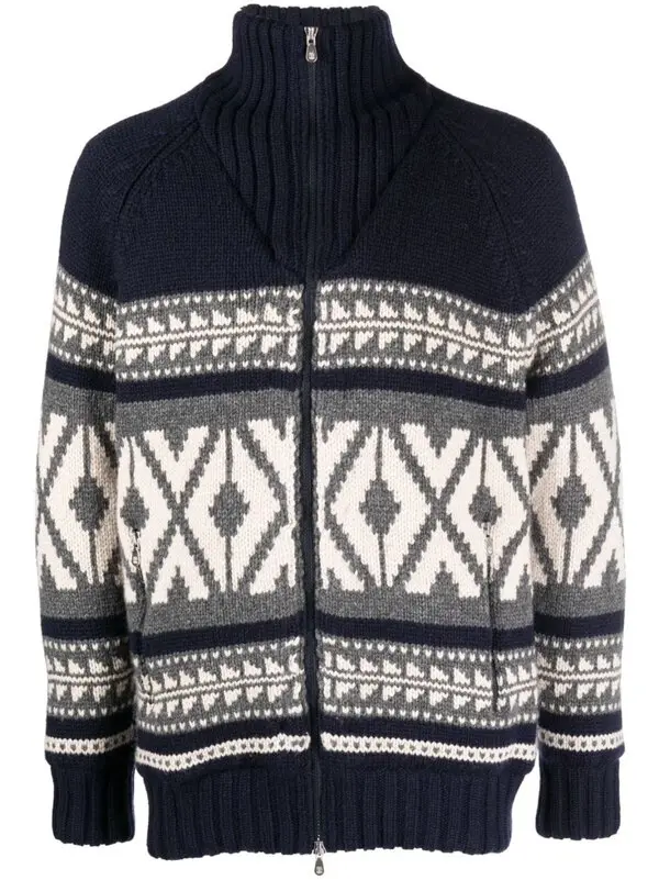 Brunello Cucinelli Argyle-check Zipped Cardigan - Blue