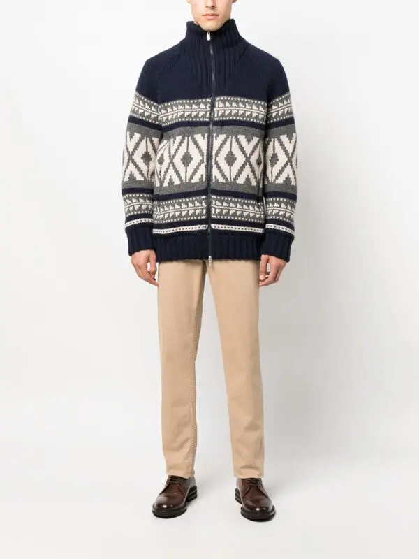 Brunello Cucinelli Argyle-check Zipped Cardigan - Blue