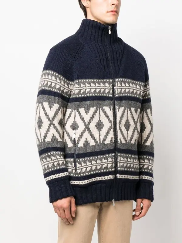 Brunello Cucinelli Argyle-check Zipped Cardigan - Blue