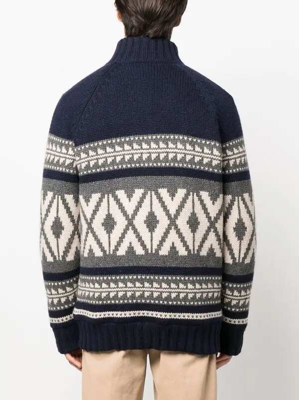 Brunello Cucinelli Argyle-check Zipped Cardigan - Blue