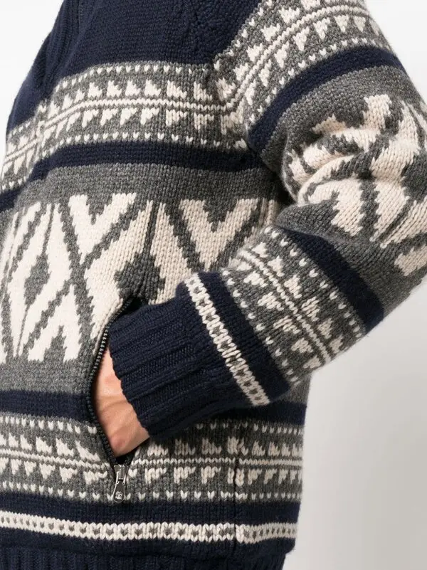 Brunello Cucinelli Argyle-check Zipped Cardigan - Blue