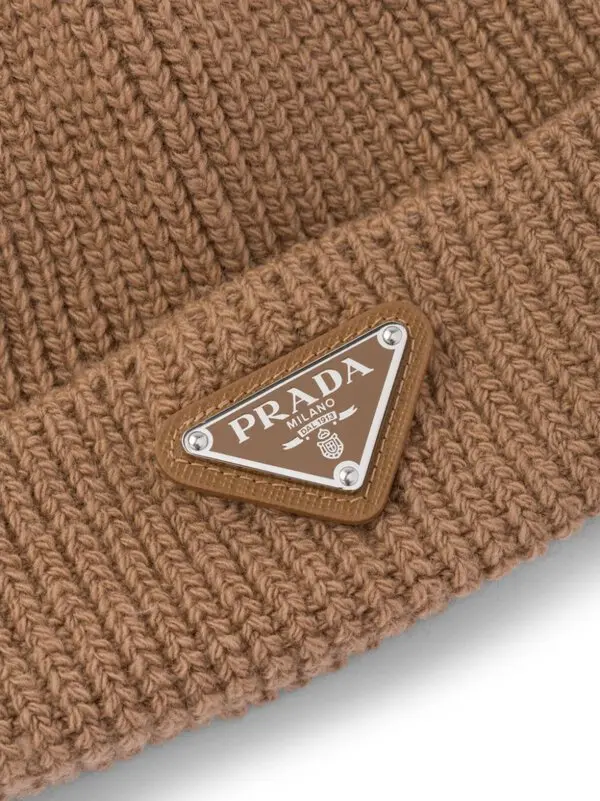 Prada Ribbed-Knit Cashmere Beanie - Brown | Editorialist display picture 1