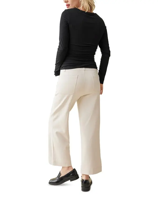 INGRID & ISABEL Wide Leg Ankle Maternity Trousers - Stone