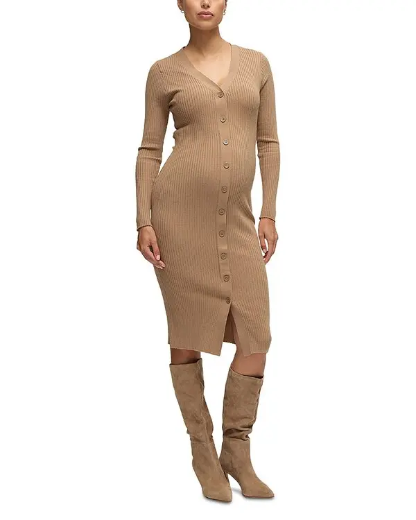 Ingrid & Isabel Button Front Sweater Maternity Dress - Taupe - S