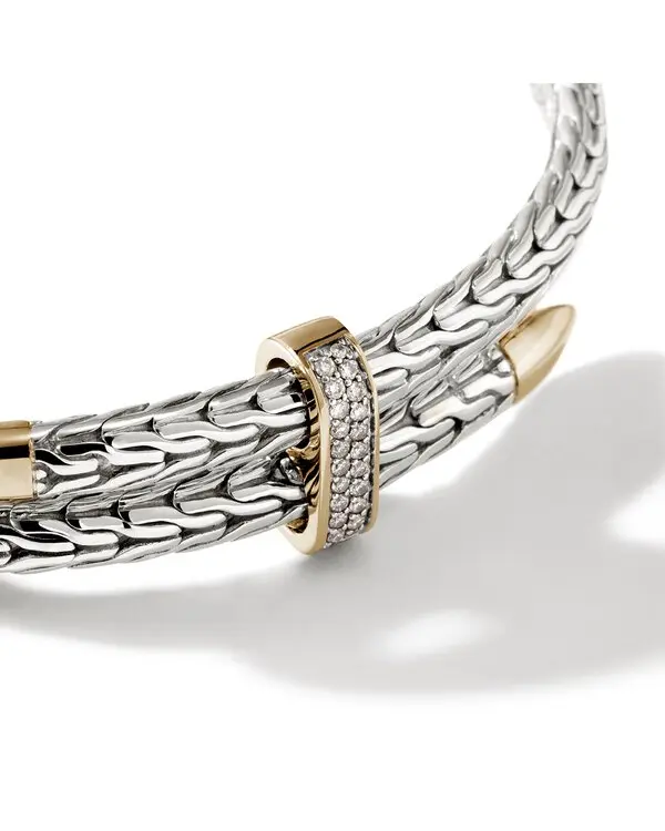 John Hardy 14k Yellow Gold & Sterling Silver Diamond Spear Flex Cuff - Silver/gold