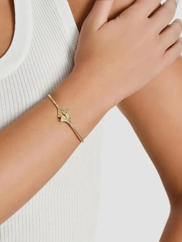 ANABEL ARAM Ginkgo Leaves 18k--plated & Cubic Zirconia Bracelet Cuff