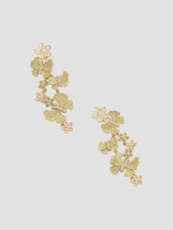 ANABEL ARAM Butterfly 14k -plated, Cubic Zirconia & Pink Enamel Drop Earrings