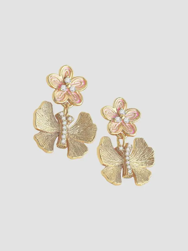 ANABEL ARAM Butterfly 18k -plated, Cubic Zirconia & Enamel Drop Earrings