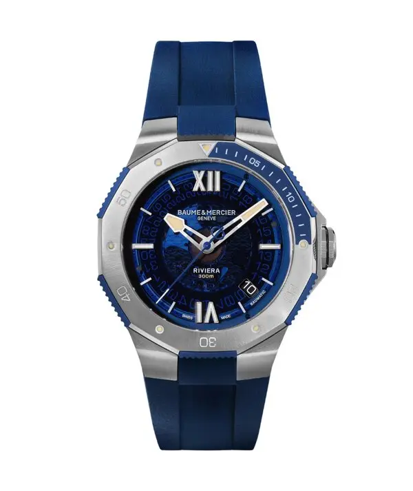Baume & Mercier Riviera Automatic Stainless Steel And Rubber Watch - Blue