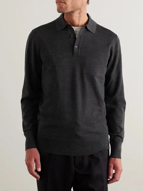 Mr P. Merino Wool Polo Shirt - Gray