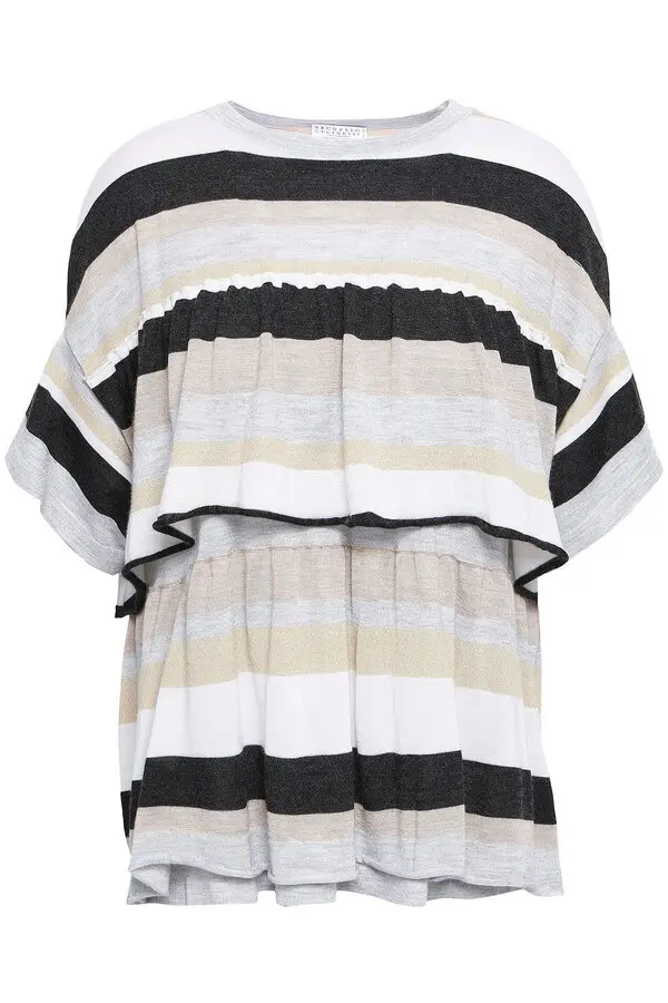 Brunello Cucinelli Striped Cashmere-blend Top - Black
