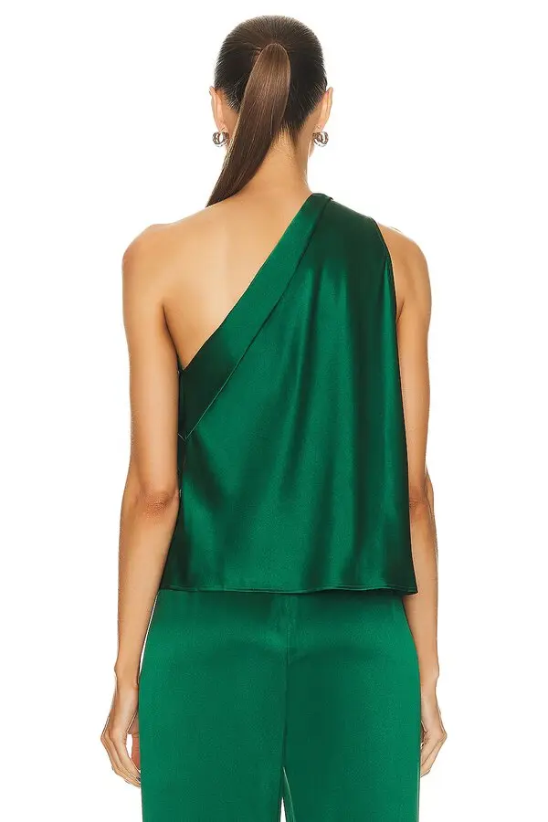 THE SEI One Shoulder Drape Top In Green