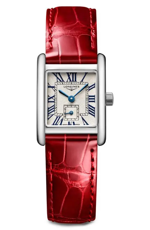 LONGINES Mini Dolcevita Automatic Leather Strap Watch - Silver
