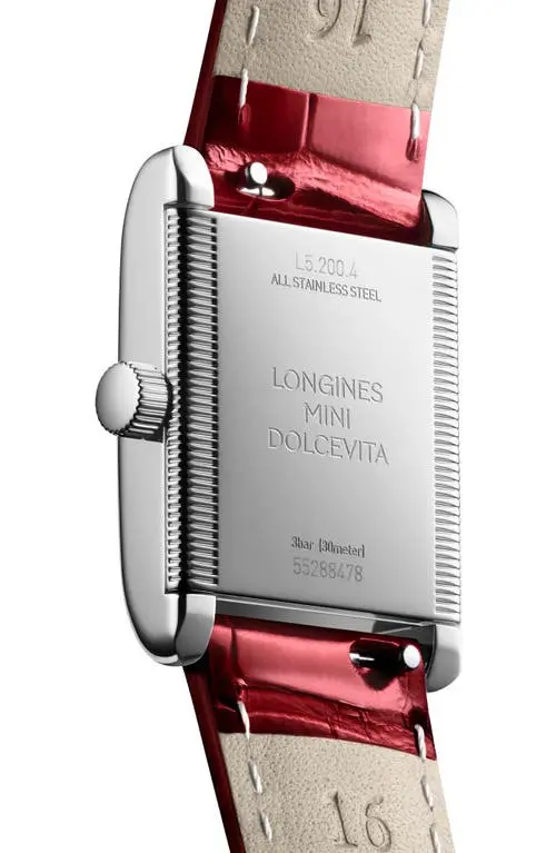 LONGINES Mini Dolcevita Automatic Leather Strap Watch - Silver