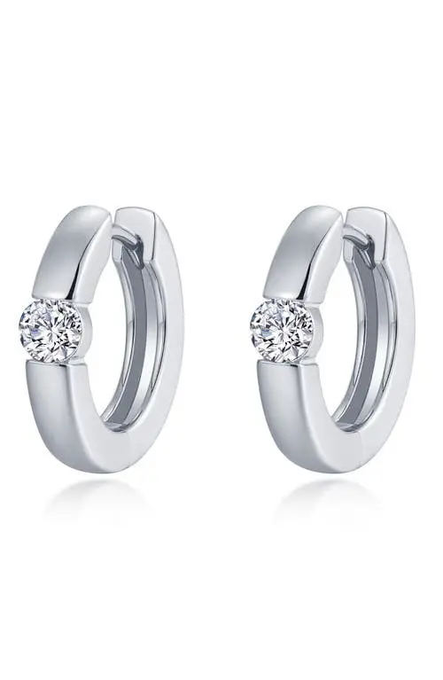 Lafonn Simulated Diamond Huggie Hoop Earrings - Platinum/ White