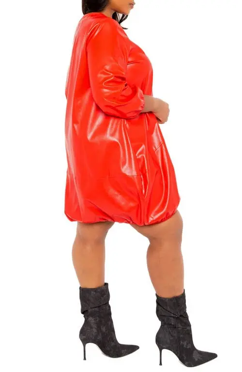 BUXOM COUTURE Bubble Faux Leather Mini Dress - Red