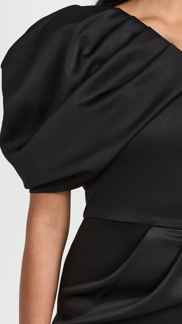 Black Halo Egan Gown One Shoulder Puff Sleeve Maxi Dress