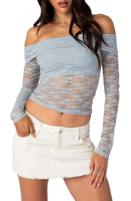 EDIKTED Elysia Lace Off The Shoulder Crop Top