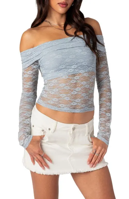 EDIKTED Elysia Lace Off The Shoulder Crop Top