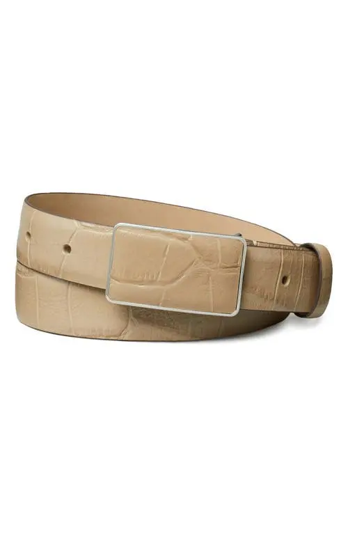 Tory Burch Croc Embossed Leather Plate Belt - Light Hickory