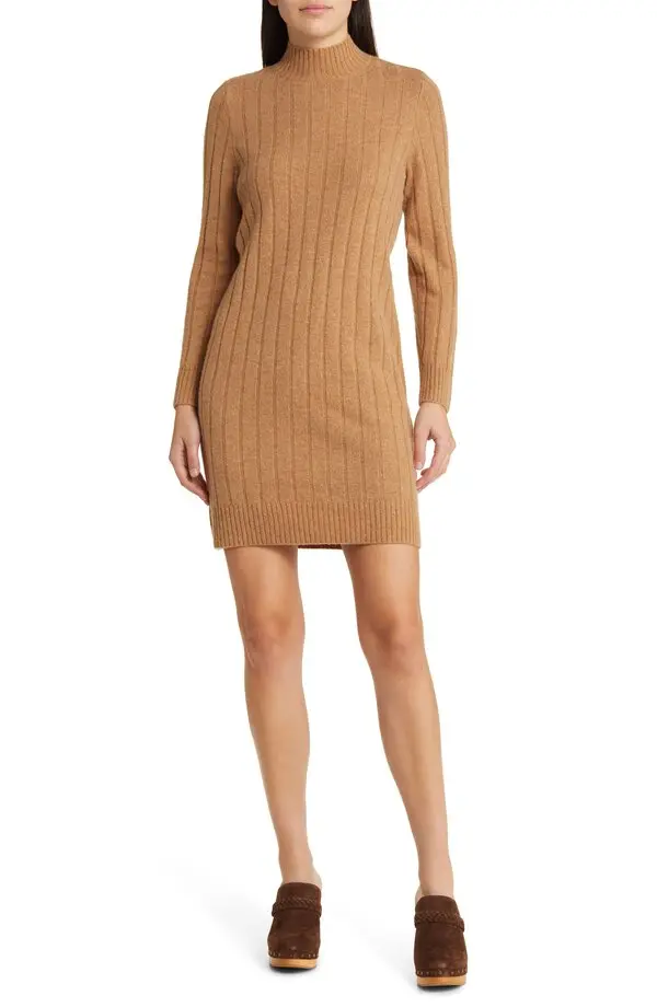 Madewell Bodhi Long Sleeve Wool Blend Rib Sweater Dress In Heather Caramel  - 61% Off | Editorialist