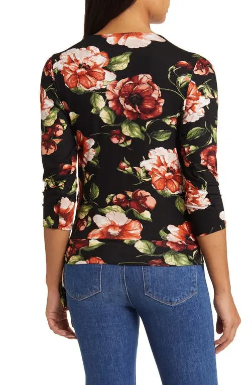 Loveappella Faux Tie Wrap Top - Black/rust