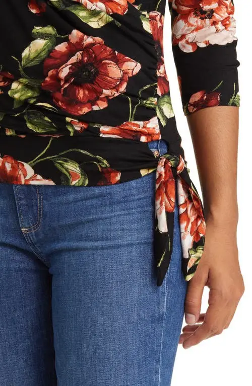 Loveappella Faux Tie Wrap Top - Black/rust