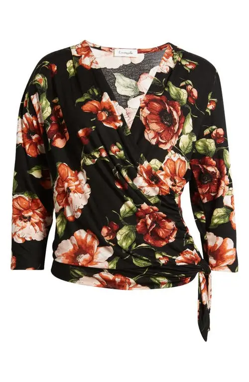 Loveappella Faux Tie Wrap Top - Black/rust