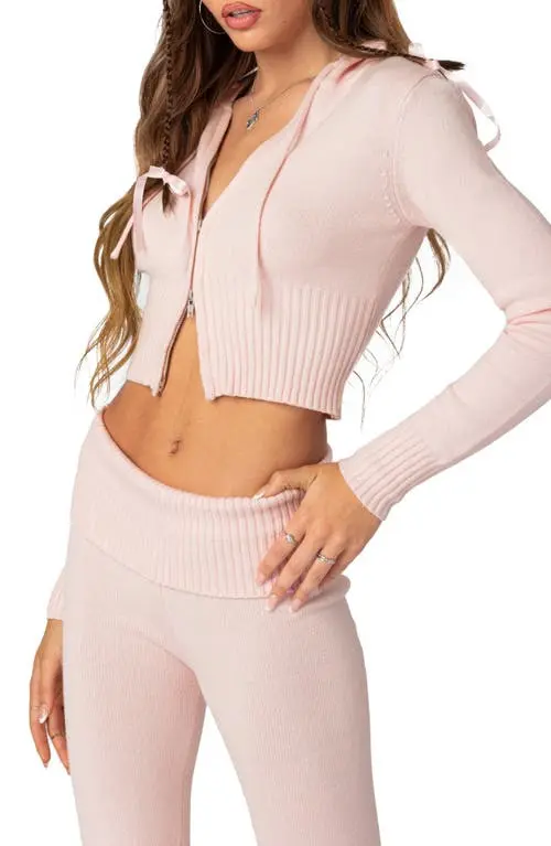EDIKTED Desiree Cropped Ribbed Cardigan With Drawstring Hood