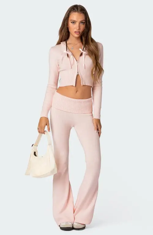 EDIKTED Desiree Cropped Ribbed Cardigan With Drawstring Hood